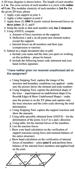 a 2d truss diagram is shown below the length of each member is 1 m the ...
