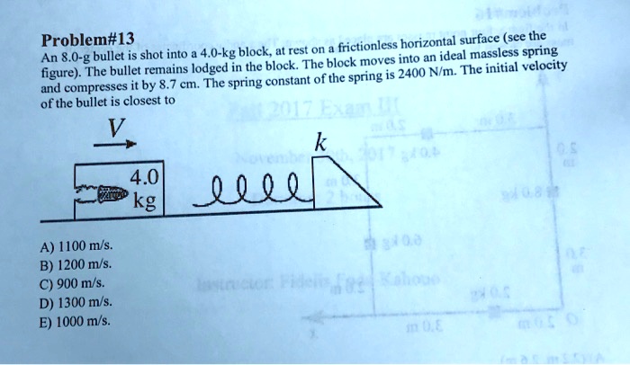 SOLVED: Problem#13 horizontal surface (see the An 8.0-g bullet is shot into 4.0-kg block, at ...