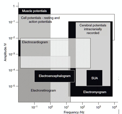 the above diagram shows the amplitudes and frequency ranges of various ...
