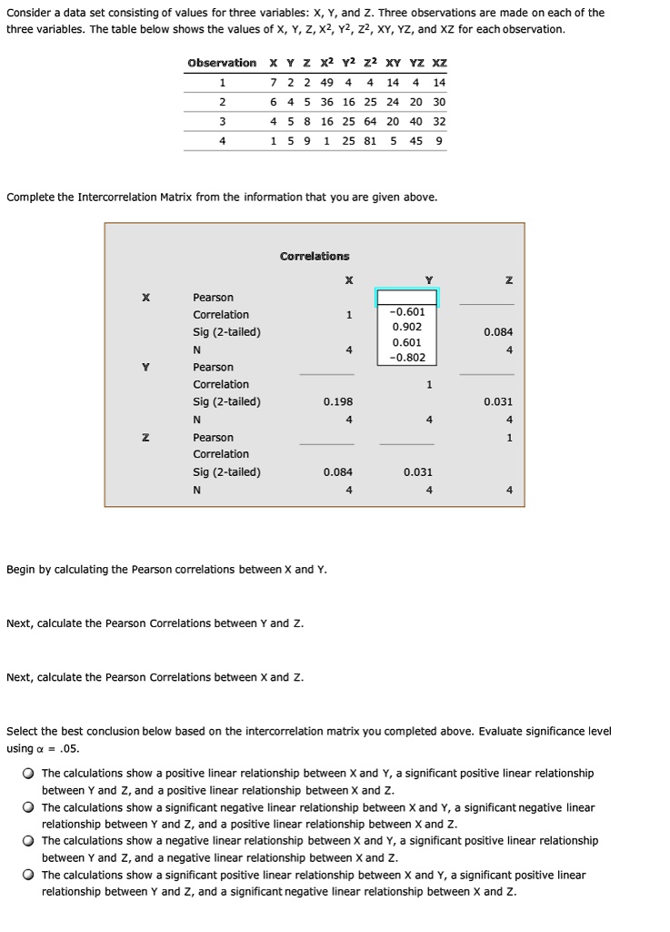 SOLVED: Consider a data set consisting of values for three variables: X ...