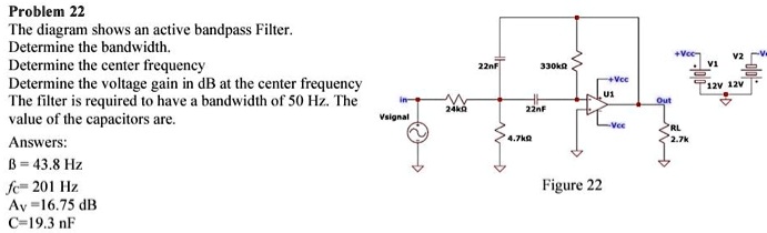 SOLVED: Problem 22: The diagram shows an active bandpass filter ...