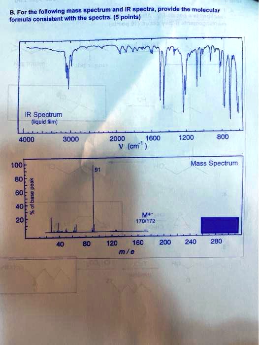 SOLVED: B. For the following mass spectrum and IR spectra, provide the ...