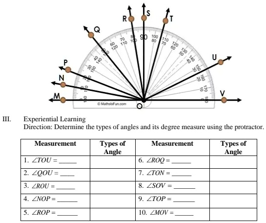 III. Experiential Learning Direction: Determine the types of angles and ...