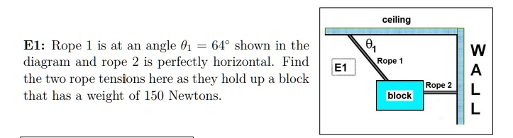 SOLVED: ceiling El: Rope 1 is at al angle 01 64" shown in the diagram ...