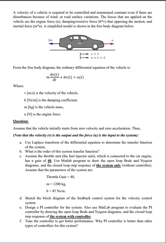 SOLVED: A velocity of a vehicle is required to be controlled and ...