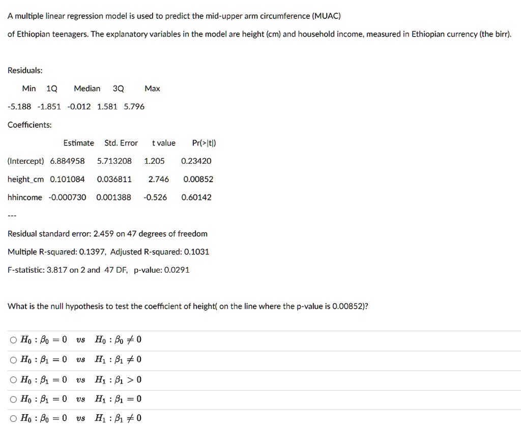 a multiple linear regression model is used to predict the mid upper arm ...