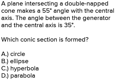 A plane intersecting a double-napped cone makes a 55° angle with the ...