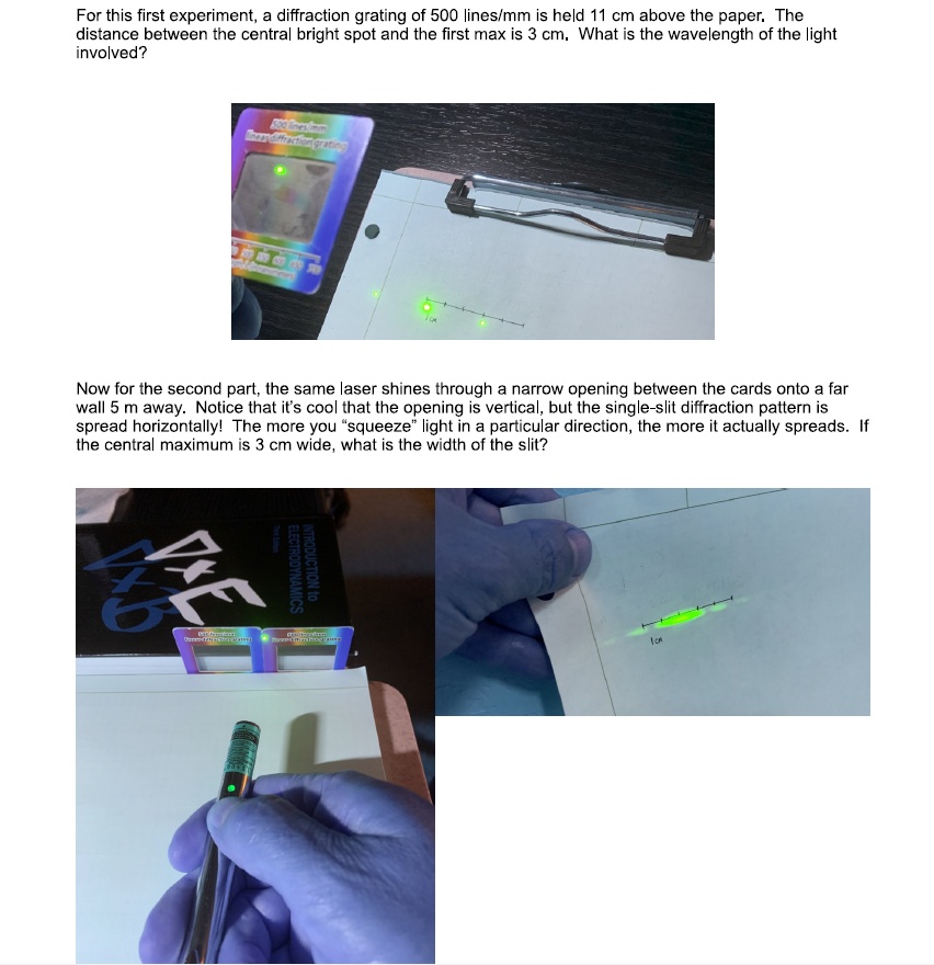 for this first experiment a diffraction grating of 500 linesimm is held ...
