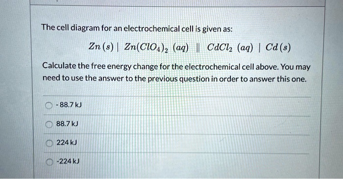 The cell diagram for an electrochemical cell is given as: Zn(s) | Zn ...