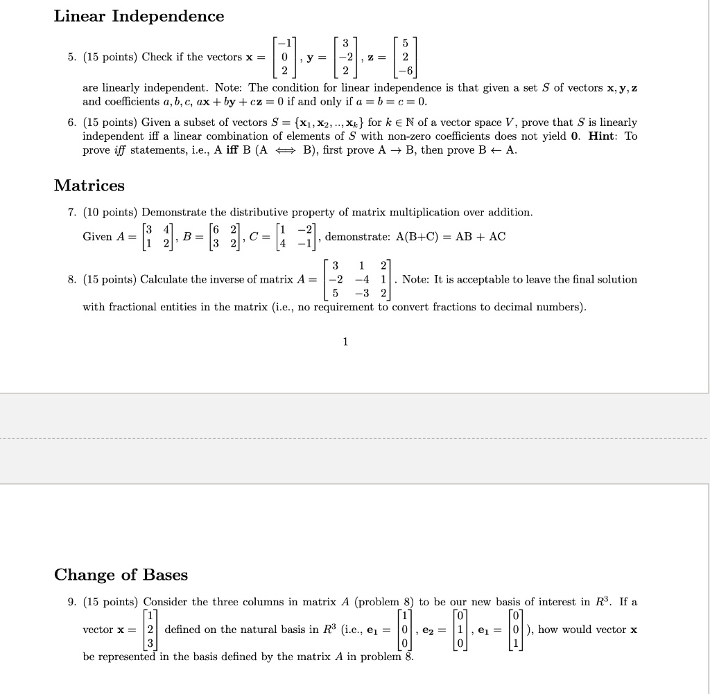 linear independence 515 points check if the vectors x are linearly independent note the ...
