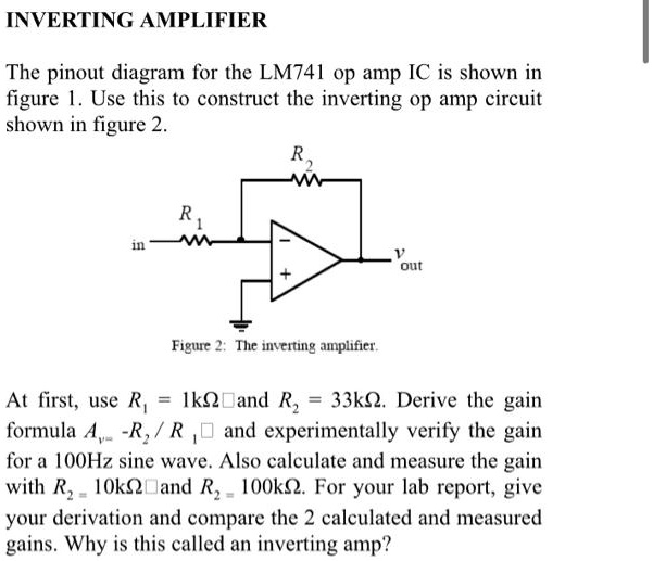 Solved Use Multisim Inverting Amplifier The Pinout Diagram For The Lm741 Op Amp Ic Is Shown In 