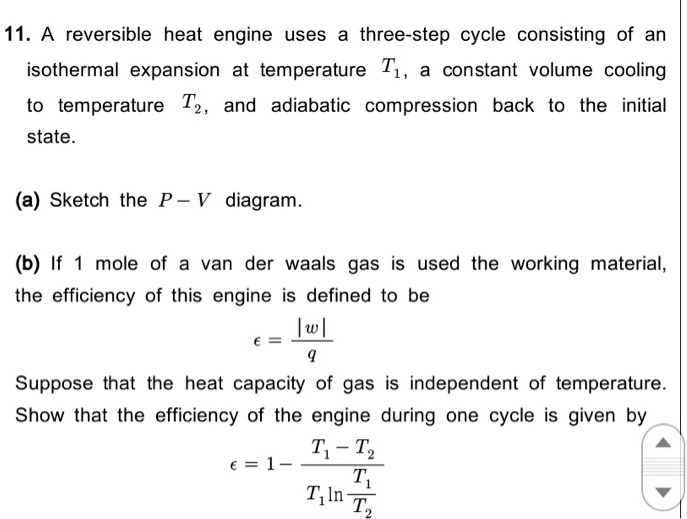 SOLVED: 11. reversible heat engine uses three-step cycle consisting of ...