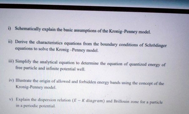 schcmatically explain the basie assumptions of the kronig penney model ...