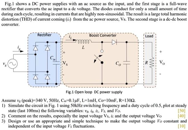 SOLVED: Text: Use MATLAB/Simulink Fig. 1 shows a DC power supply with an AC source as the input ...