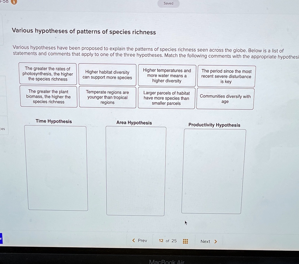 Various hypotheses of patterns of species richness Various hypotheses ...