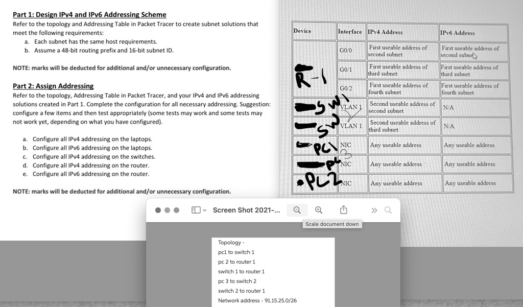 Solved Part 1 Design Ipv4 And Ipv6 Addressing Scheme Refer To The Topology And Addressing 