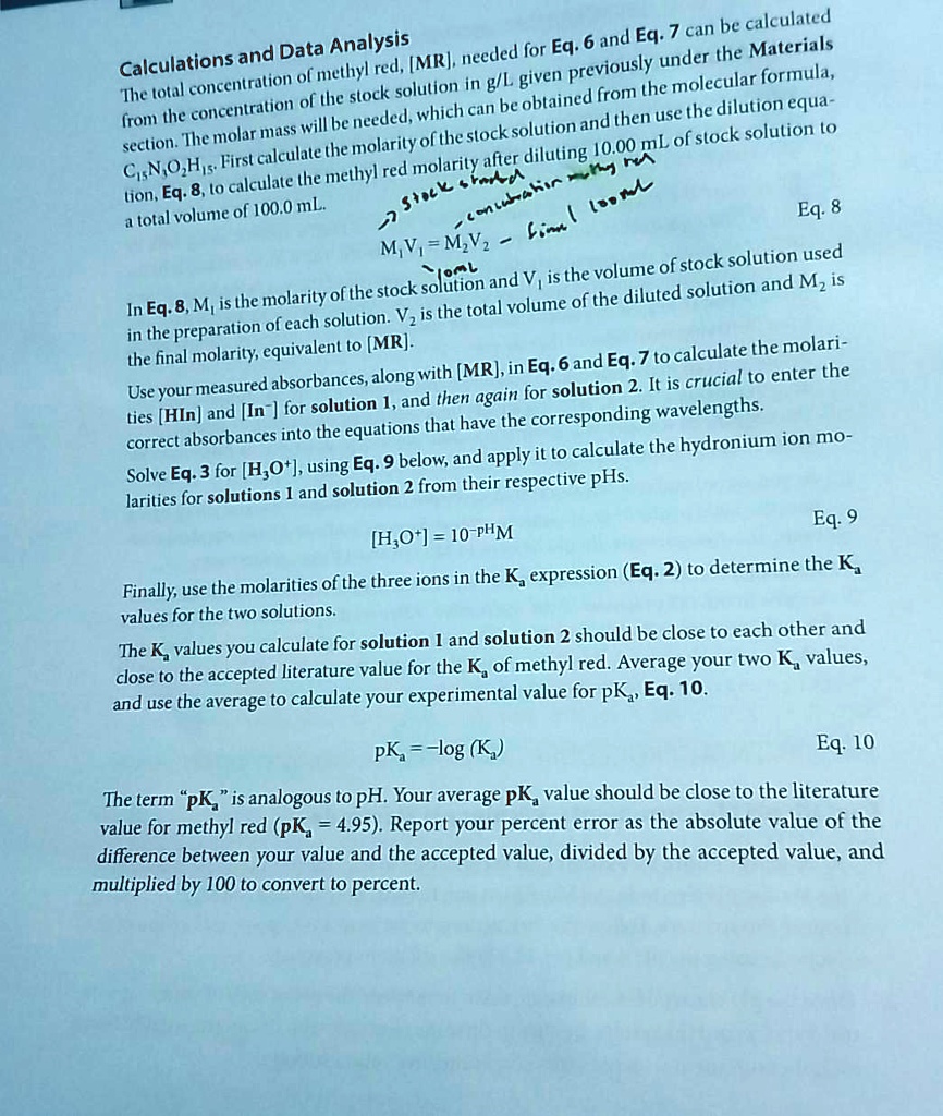 SOLVED:can be calculated Data Analysis for Eq. 6 and Eq: 7 Calculations and [MR]; needed under ...