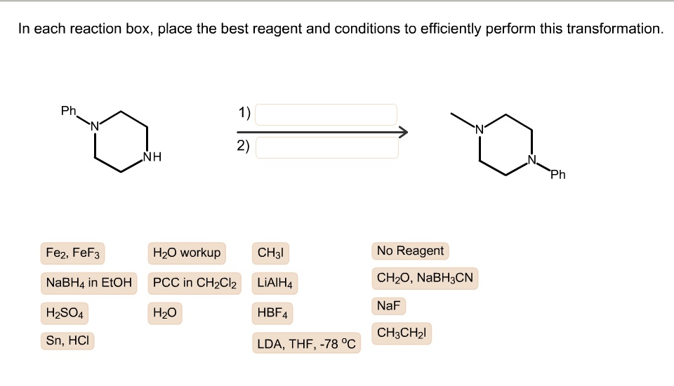 SOLVED:In each reaction box, place the best reagent and conditions to ...