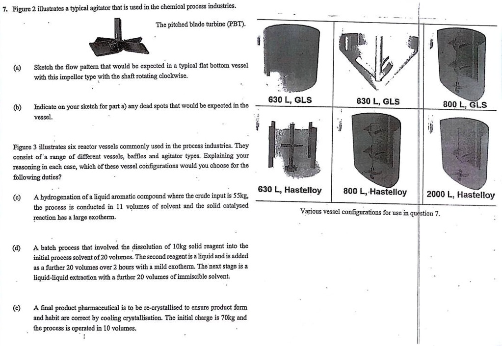 SOLVED: 7. Figure 2 illustrates a typical agitator that is used in the ...