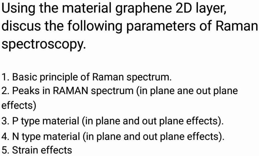 Using the material graphene 2D layer, discus the following parameters ...