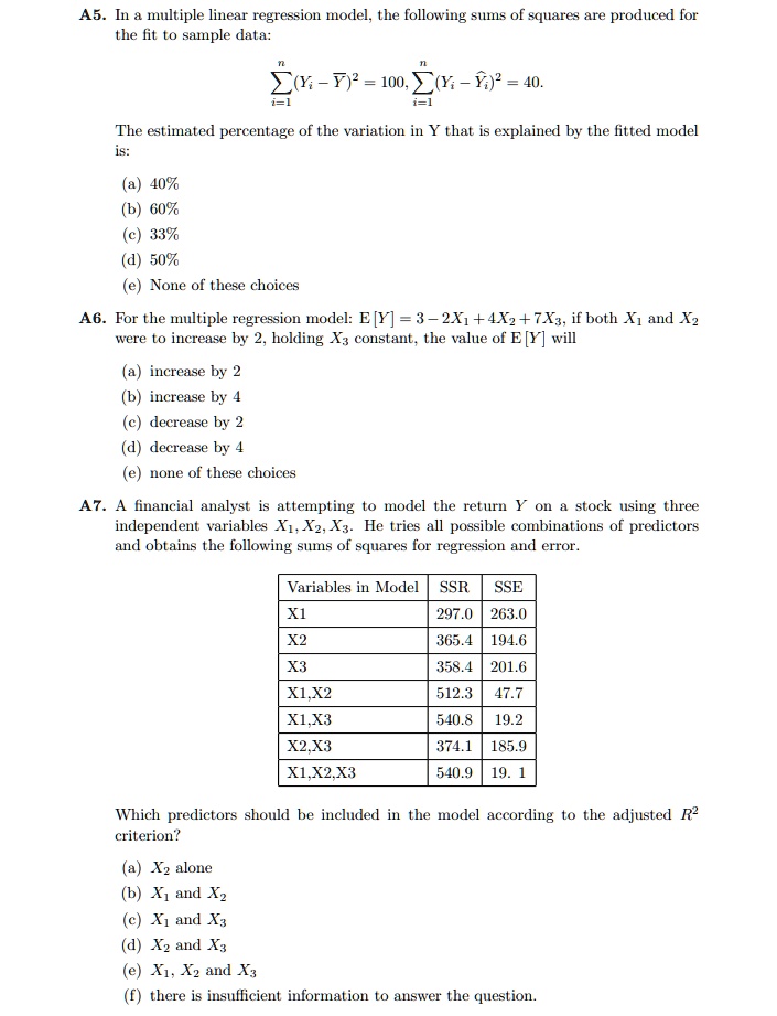 SOLVED: In a multiple linear regression model, the following sums of ...