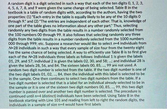 SOLVED: A random digit is a digit selected in such a way that each of the ten digits 0, 1,2, 3 ...