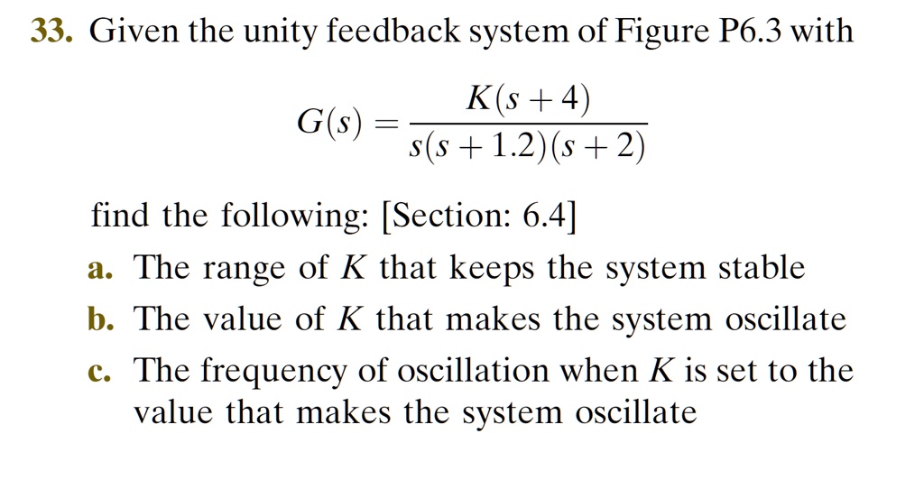 Given The Unity Feedback System Of Figure P6 3 With Find The Following [section 6 4] A The