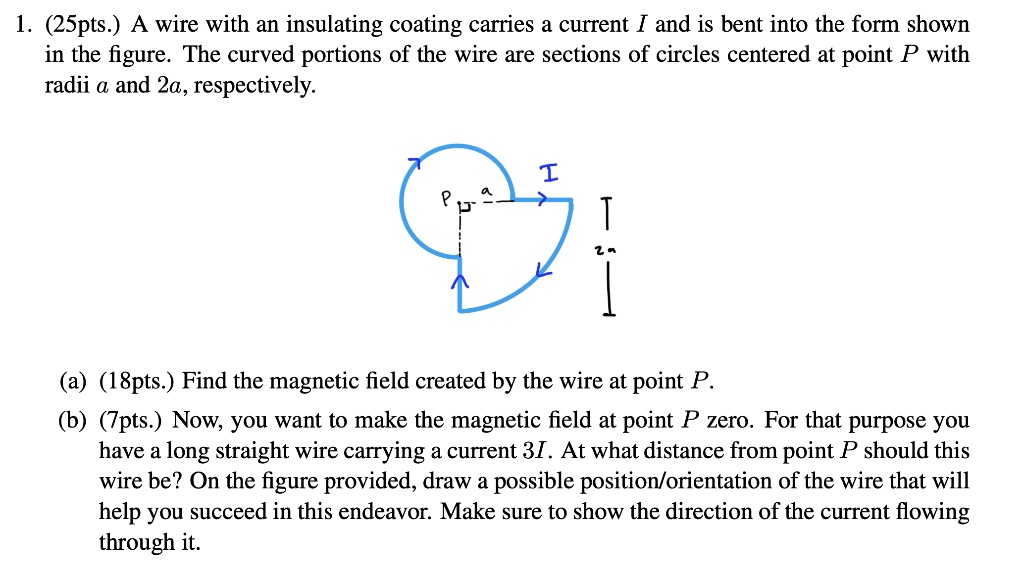 25pts a wire with an insulating coating carries a current and is bent ...
