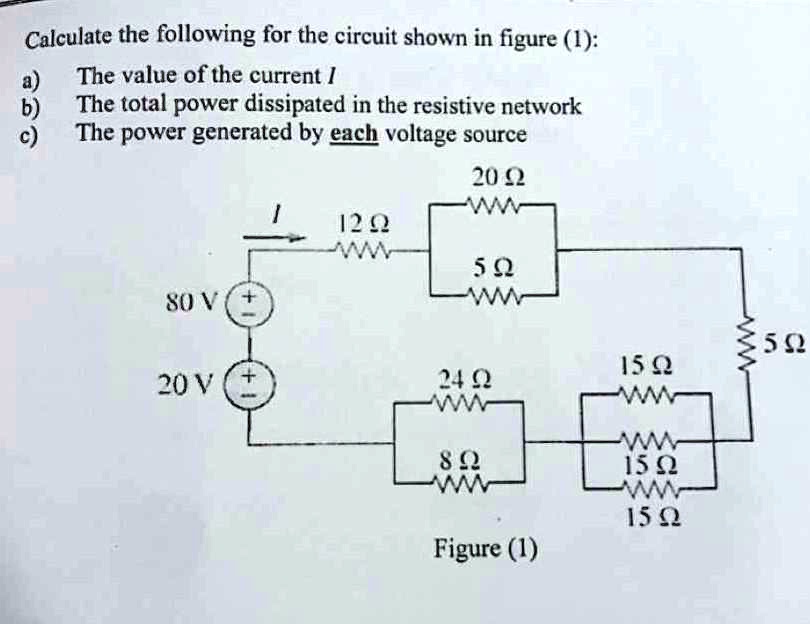 SOLVED: Calculate the following for the circuit shown in Figure (1): a) The value of the current ...