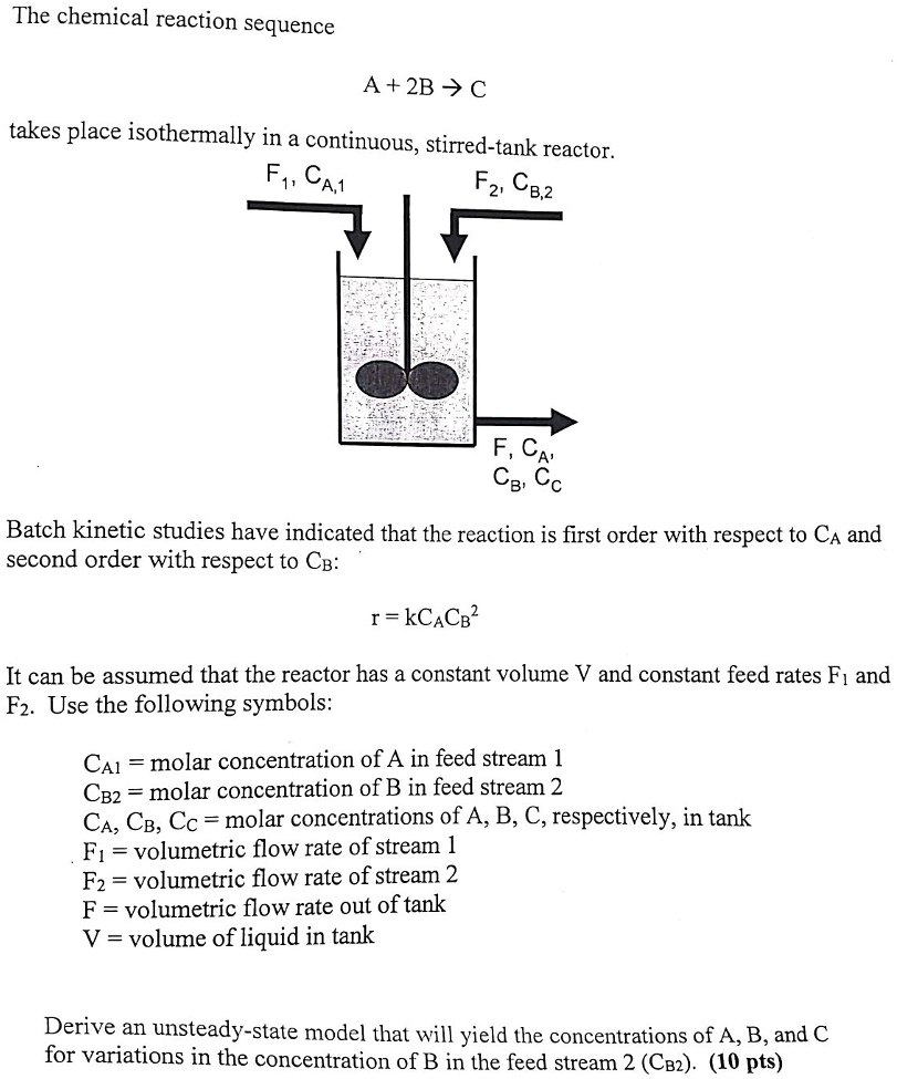 SOLVED: The chemical reaction sequence A + 2B > C takes place ...