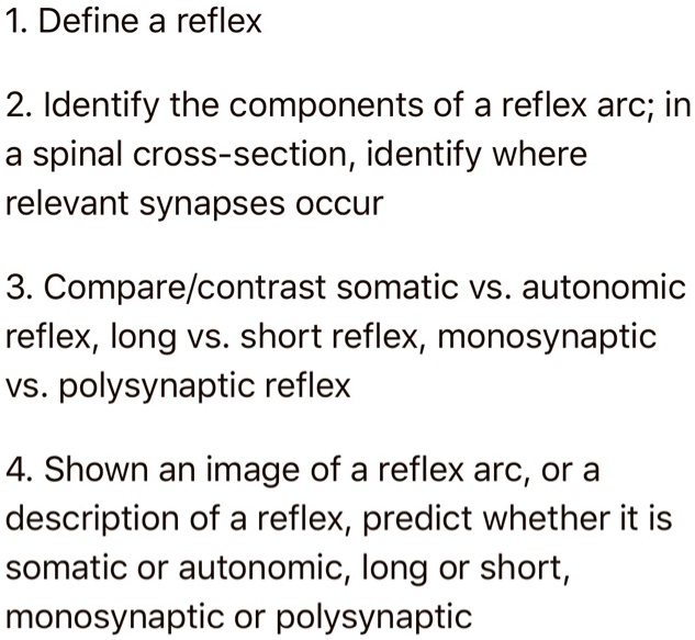 1. Define a reflex 2. Identify the components of a reflex arc; in a spinal cross-section ...