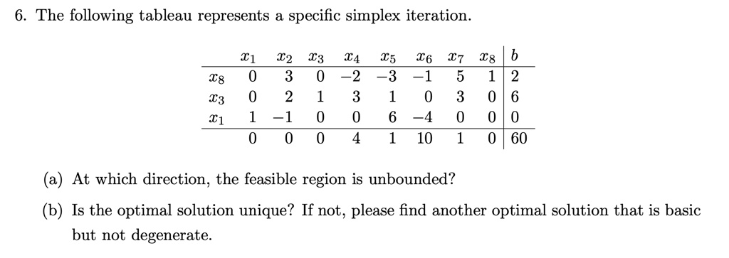 6 the following tableau represents a specific simplex iteration x1 x2 x3 x4 x5 x6 x7 x8 b x8 0 3 ...