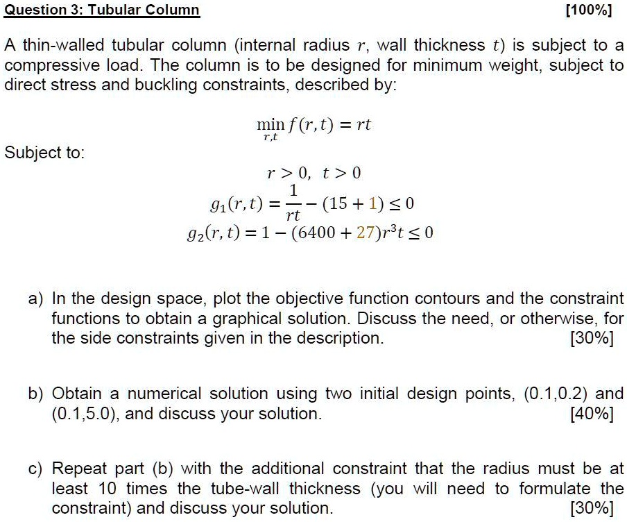 SOLVED: Question 3: Tubular Column [100%] A thin-walled tubular column (internal radius r, wall ...