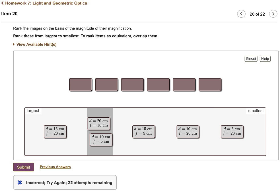 homework 7 light and geometric optics item 20 20 of 22 rank the images ...
