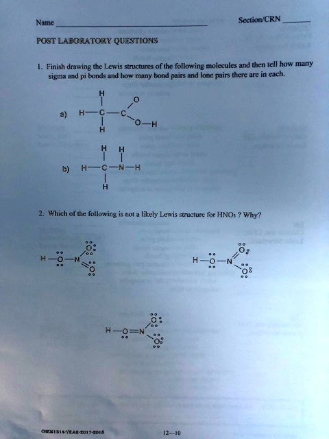 SOLVED: POST LABORATORY QUESTIONS Finish drawing the Lewis structures ...