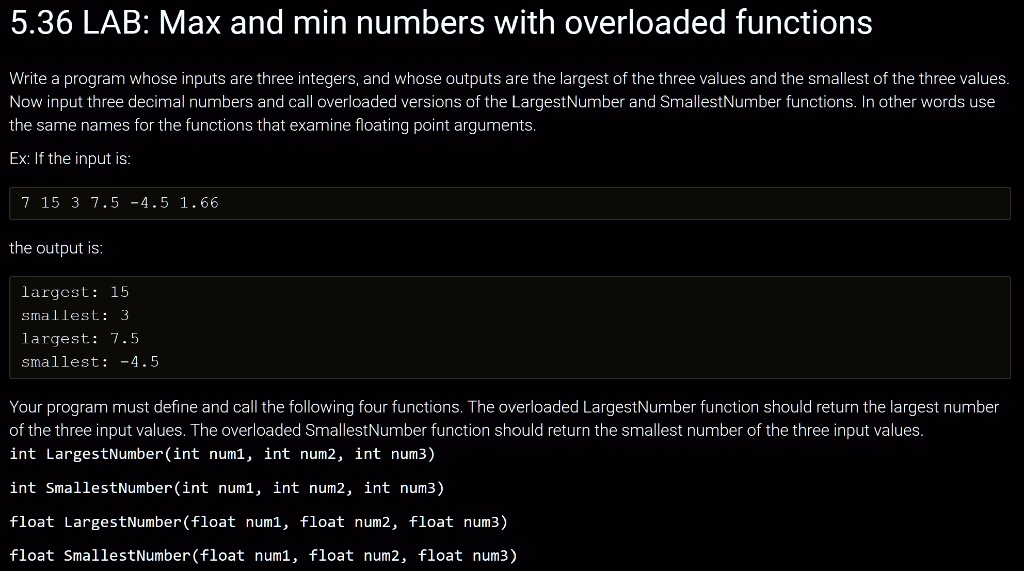 Solved In C 536 Lab Max And Min Numbers With Overloaded Functions Write A Program Whose 6981
