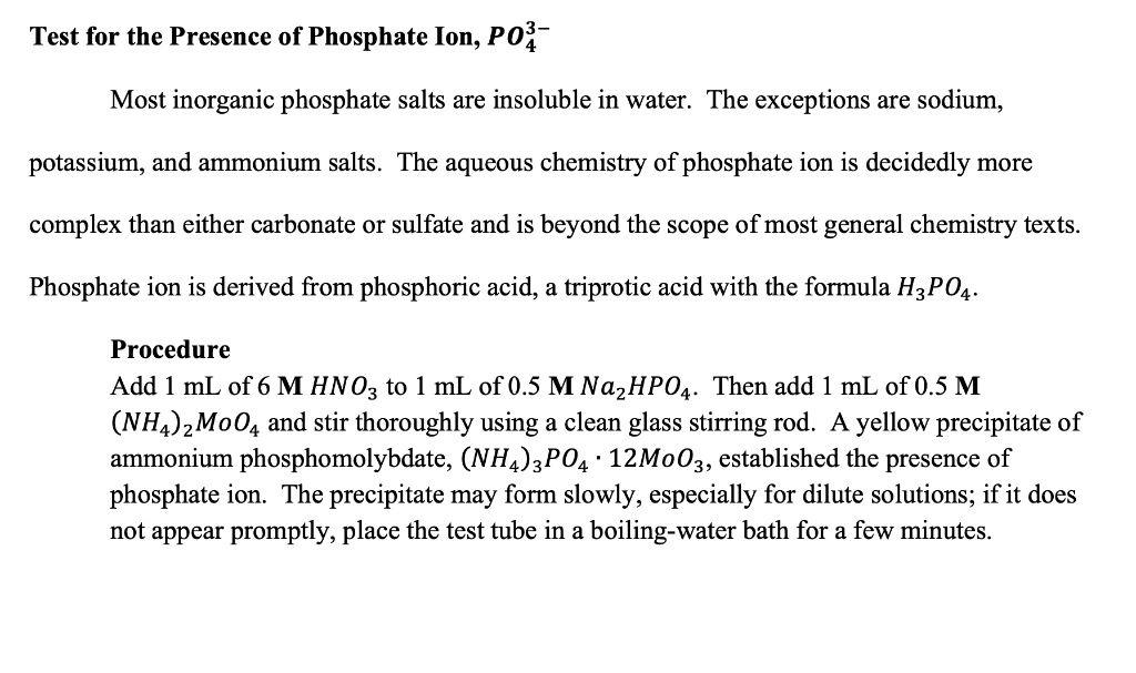 SOLVED: Test for the Presence of Phosphate Ion, Po Most inorganic ...
