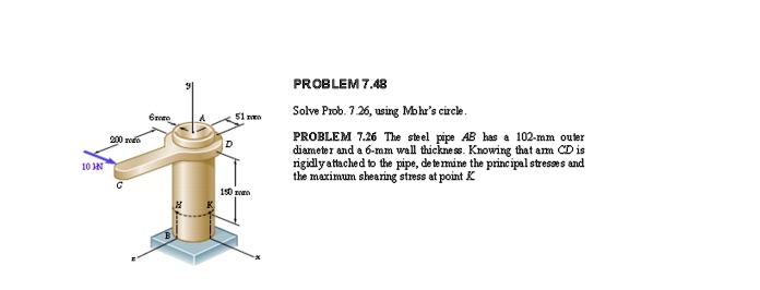 SOLVED: PROBLEM 7.48 Solve Prob. 7.26, using Mohr's circle. PROBLEM 7.26: The steel pipe AB has ...