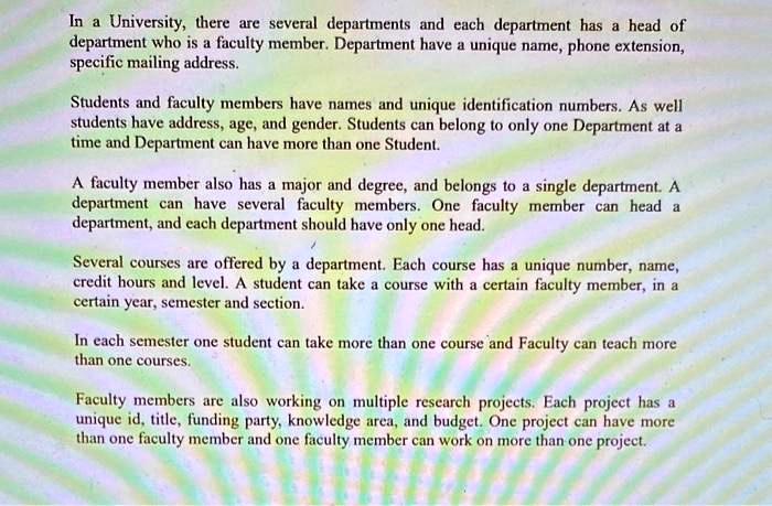 In a University, there are several departments and each department has ...