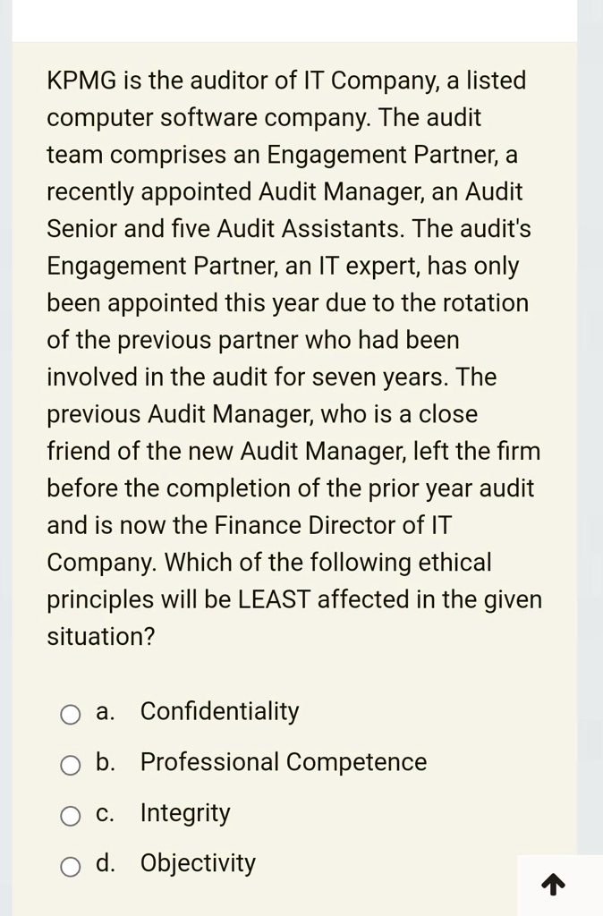 kpmg is the auditor of it company a listed computer software companythe ...