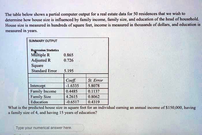 SOLVED: The table below shows a partial computer output for a real ...