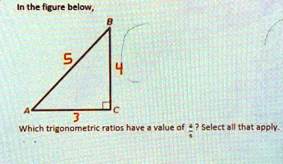 SOLVED: In the figure below; Which trigonometric ratios have a value of Select all that apply