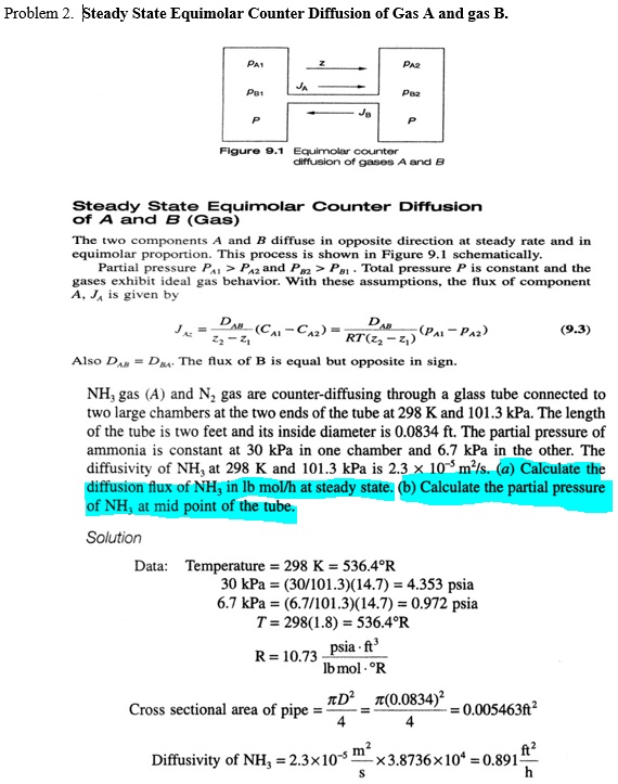 Problem 2: Steady State Equimolar Counter Diffusion of Gas A and Gas B PA1 PA2 PB1 Pe2 P Je ...