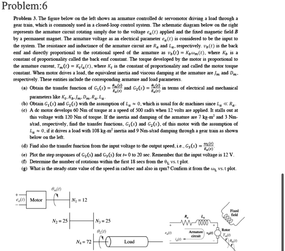 Problem: 6 Problem 3. The figure below on the left shows an armature-controlled DC servomotor ...