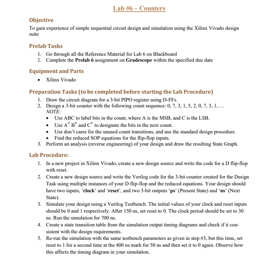 Solved Lab 6 Counters Objective Gain Experience In Simple Sequential Circuit Design And 6864