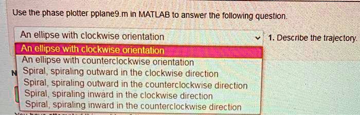 SOLVED: Use the phase plotter pplaneg m in MATLAB to answer the following question An ellipse ...