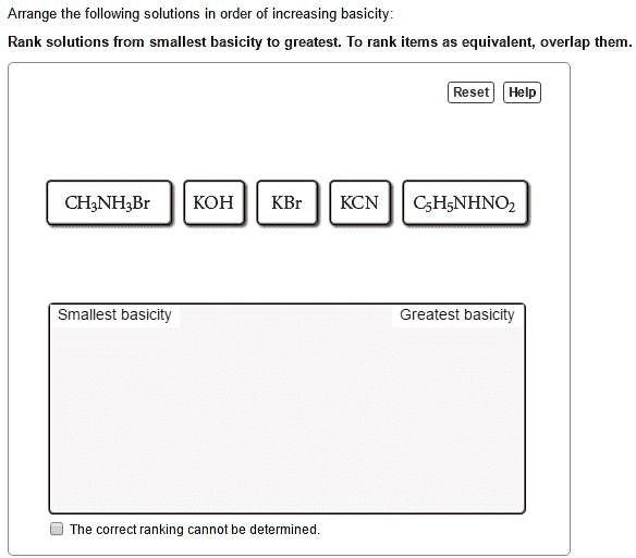 Arrange the following solutions in order of increasing basicity: Rank solutions from smallest ...