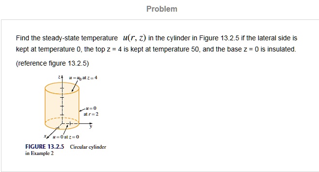 SOLVED: Find the steady-state temperature u(r,z) in the cylinder in Figure 13.2.5 if the lateral ...