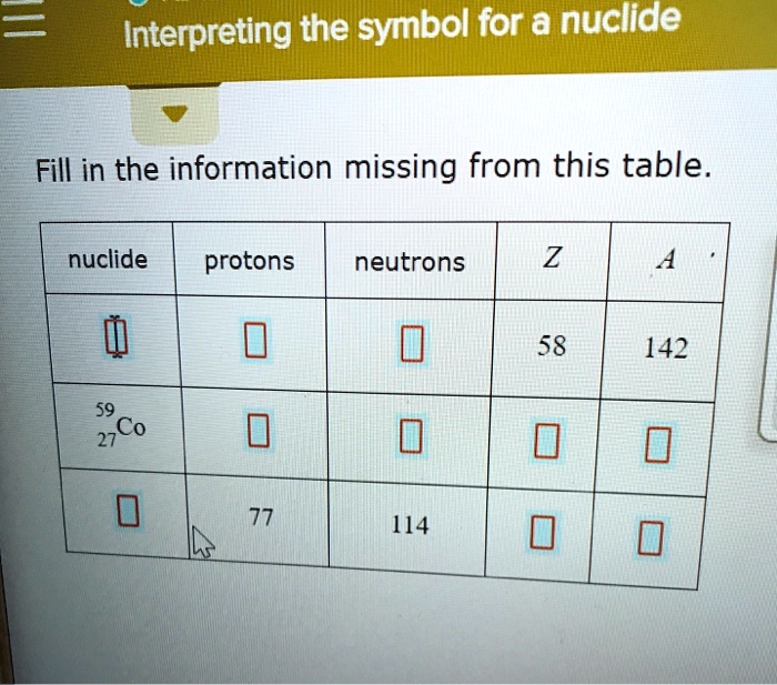 SOLVED: Interpreting the symbol for a nuclide Fill in the information ...