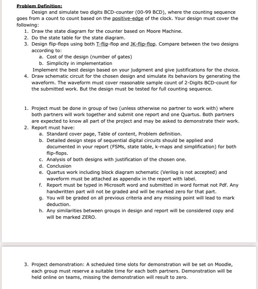SOLVED: Use Quartus software. Problem Definition: Design and simulate a two-digit BCD counter ...